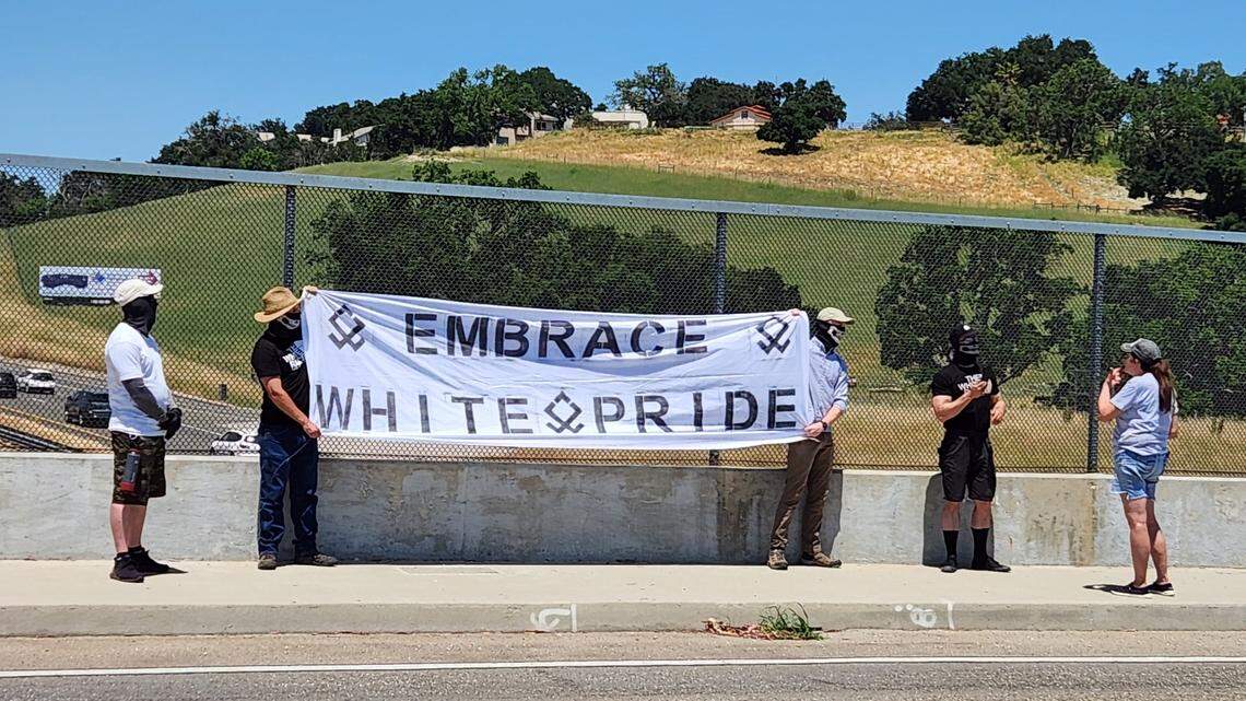 Masked men display white pride banner on SLO County overpass | San Luis ...