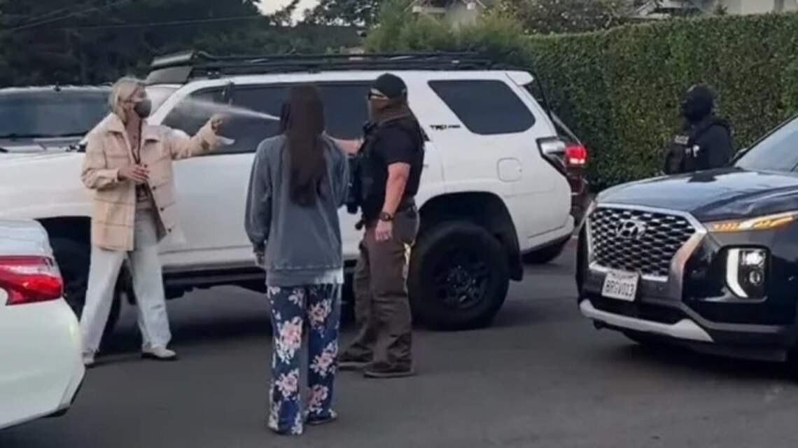 ICE agent pepper sprays person in face in Santa Barbara CA | Sacramento Bee