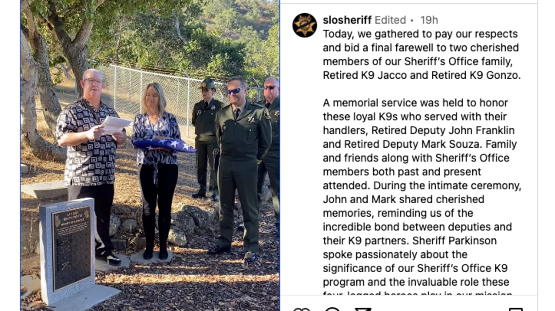 SLO County sheriff holds memorial for retired K9 officers | San Luis ...